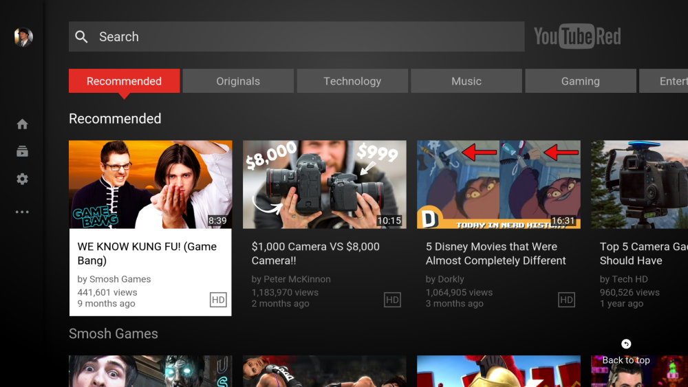 YouTube para Android TV YouTube para Android TV